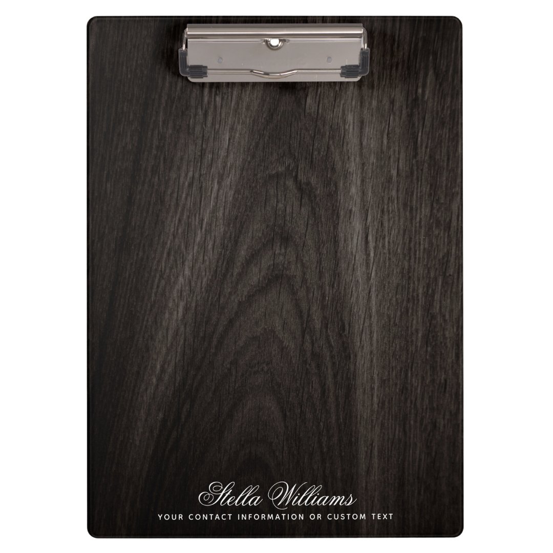 Elegant black oak wood grain custom name clipboard | Zazzle