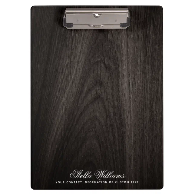 Elegant black oak wood grain custom name clipboard | Zazzle