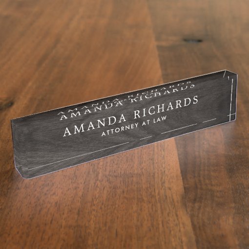 Elegant black oak wood grain look desk name plate | Zazzle