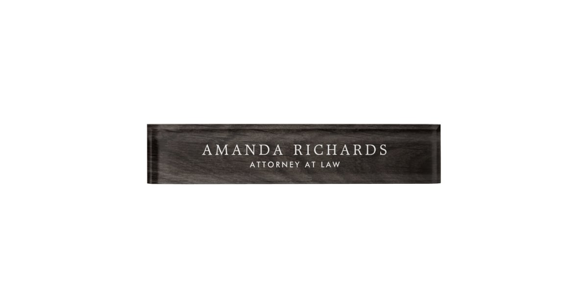 Elegant black oak wood grain look desk name plate | Zazzle