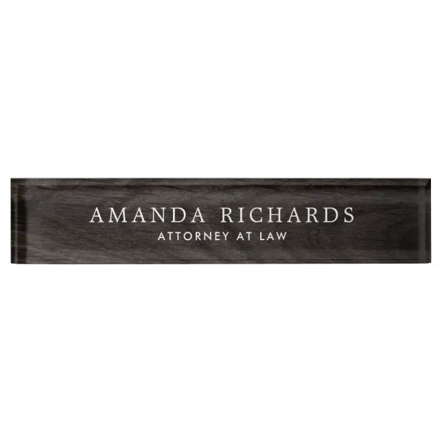 Elegant black oak wood grain look desk name plate | Zazzle