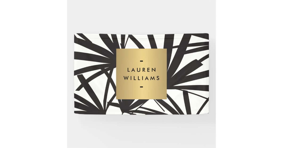 Elegant Black Palm Fronds with Gold Nameplate Logo Banner | Zazzle