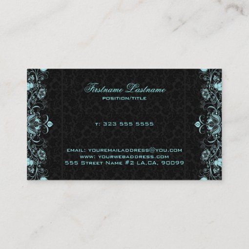Elegant Black & Pastel Blue Floral Swirls Business Card | Zazzle