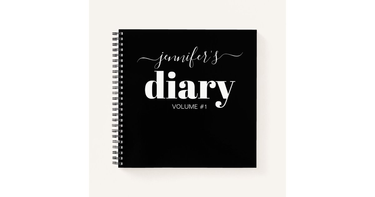 Elegant Black Personalized Diary Journal Your Name | Zazzle