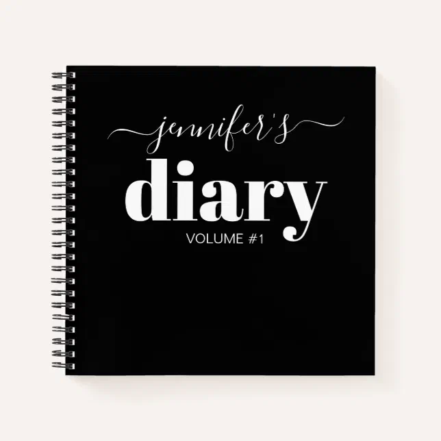Elegant Black Personalized Diary Journal Your Name | Zazzle