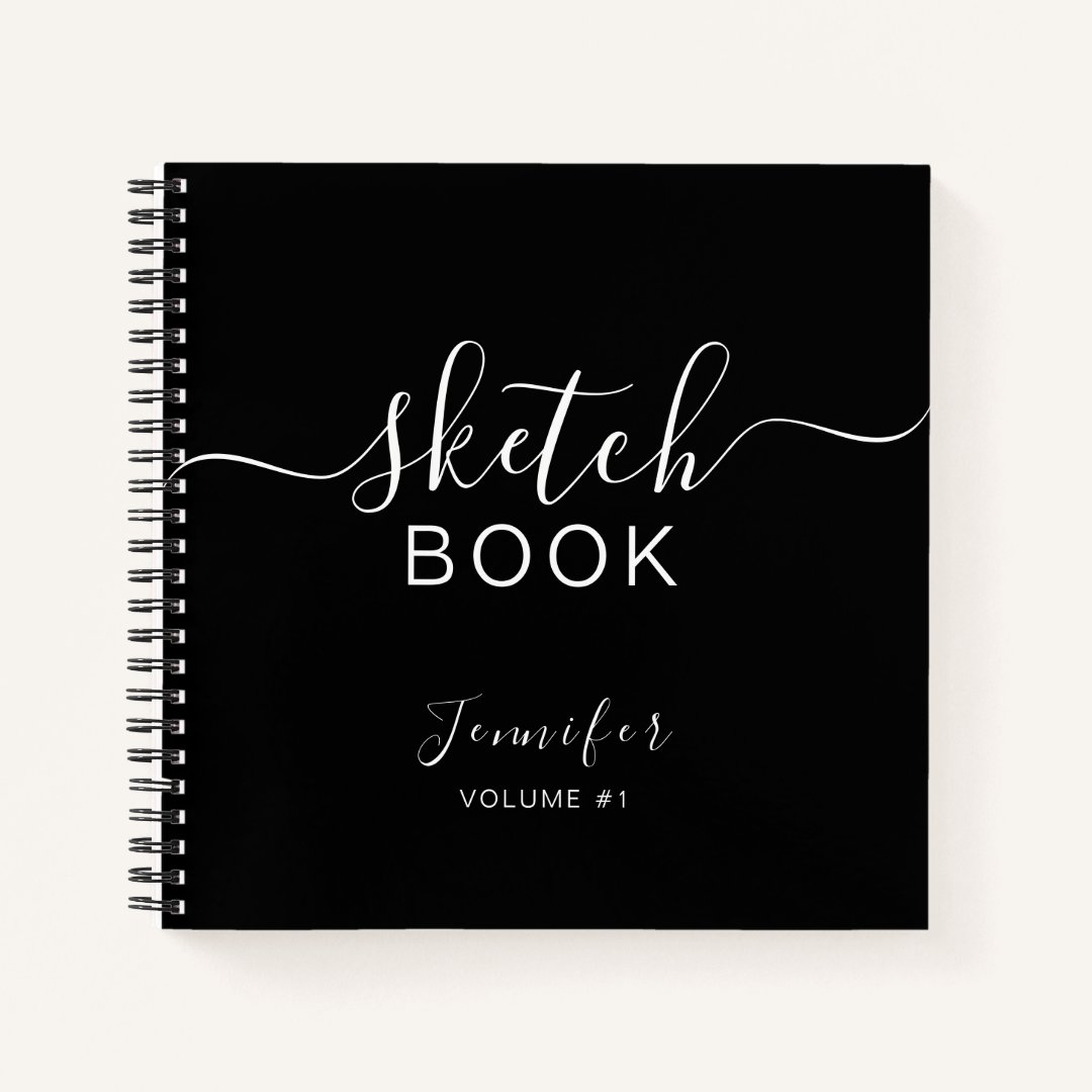 Elegant Black Personalized Sketchbook Your Name Notebook | Zazzle