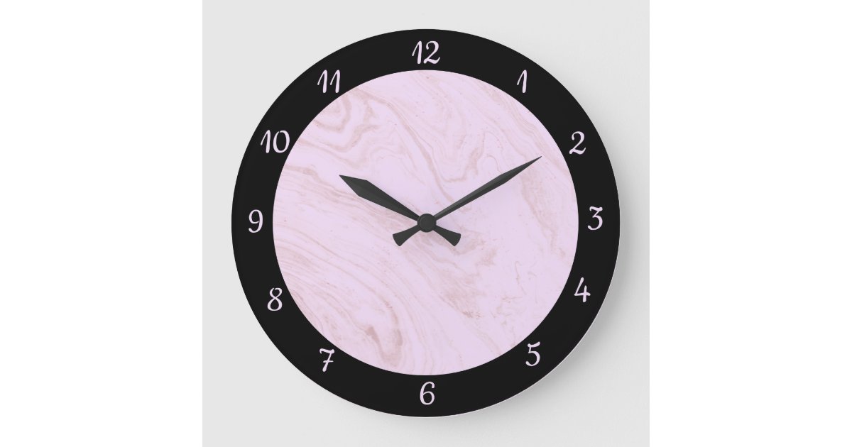 Elegant Black Pink Marble Trendy Large Clock | Zazzle