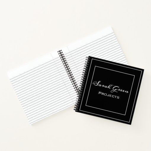 Elegant Black Project Planner Personalised Notebook | Zazzle