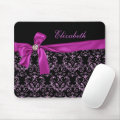 Elegant Black Purple Damask Diamond Bow Custom Mouse Pad | Zazzle
