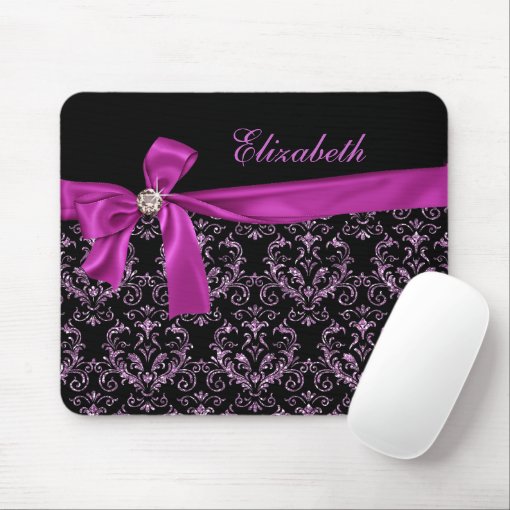 Elegant Black Purple Damask Diamond Bow Custom Mouse Pad | Zazzle