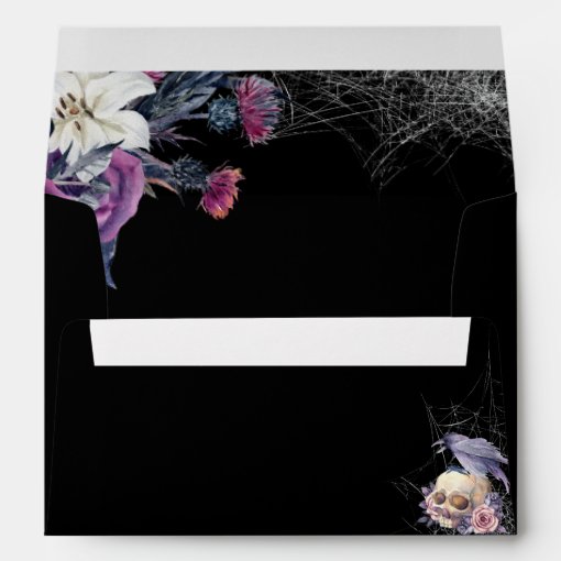 Elegant Black Purple Gothic Floral Skull Wedding Envelope | Zazzle