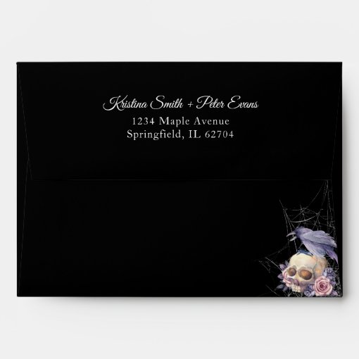 Elegant Black Purple Gothic Floral Skull Wedding Envelope | Zazzle
