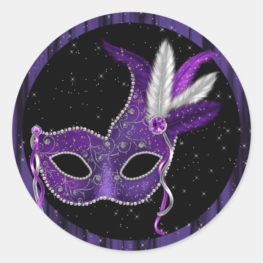 Elegant Black Purple Masquerade Stickers | Zazzle