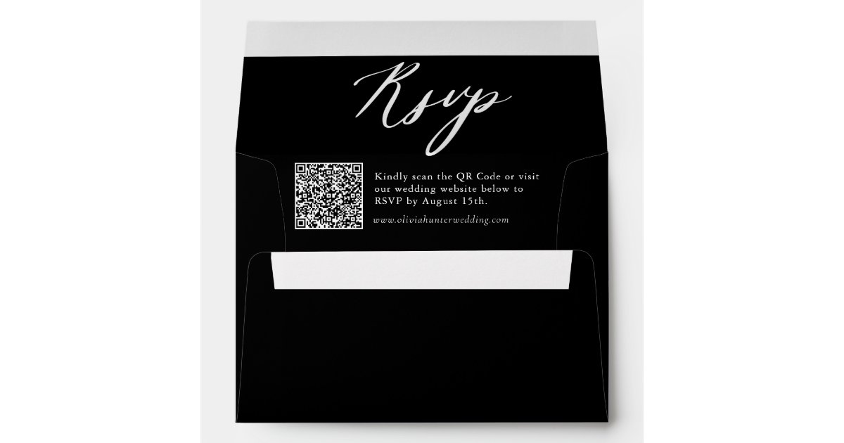 Elegant Black QR Code Wedding Envelope | Zazzle