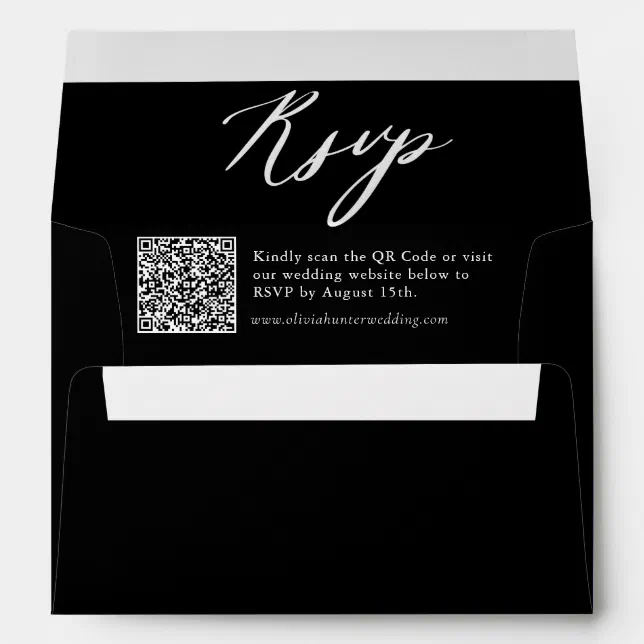 Elegant Black QR Code Wedding Envelope | Zazzle