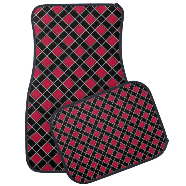 Elegant Black Red Diamond Pattern Car Floor Mat | Zazzle