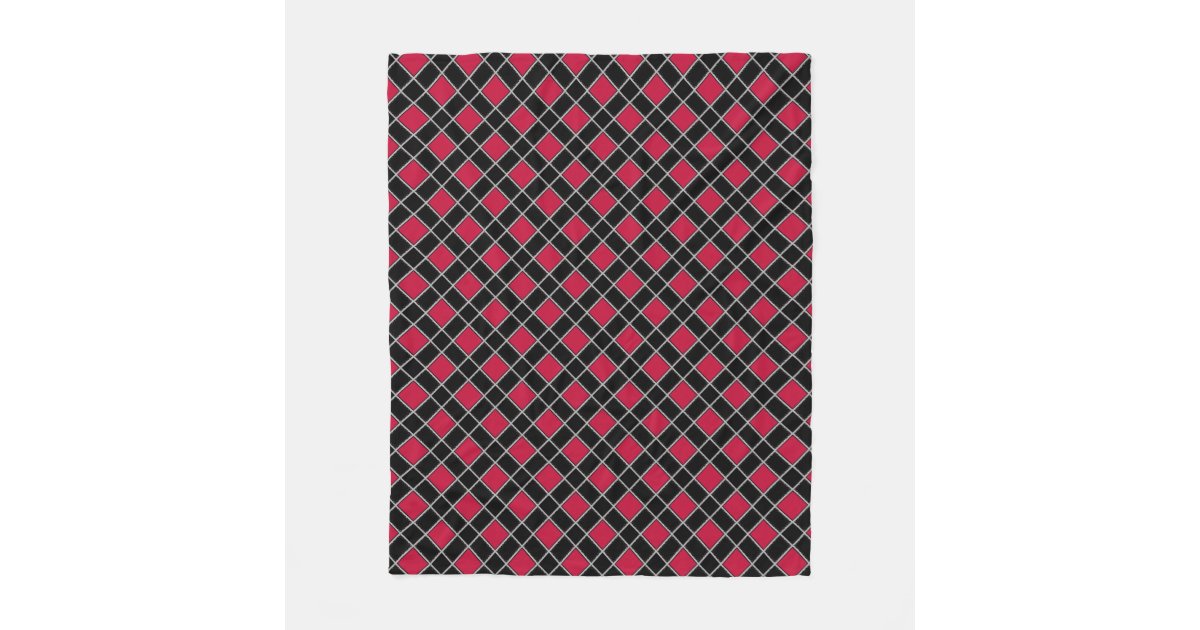 Elegant Black Red Diamond Pattern Fleece Blanket | Zazzle