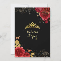 Elegant Black Red Roses Princess XV Años Invitation | Zazzle