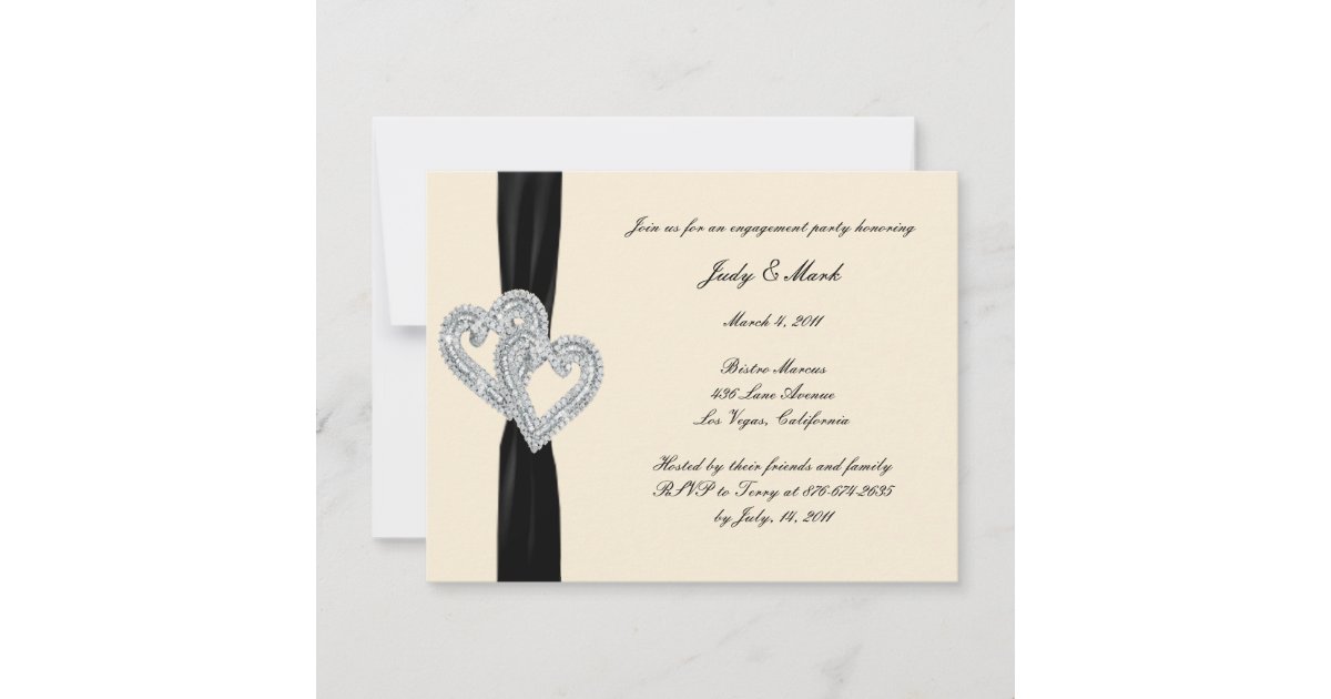Elegant Black Ribbon Engagement Party Invitation | Zazzle