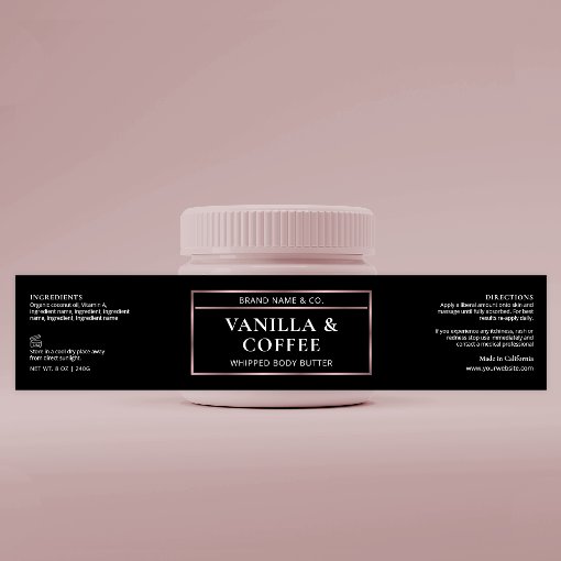 Elegant Black & Rose Gold Body Butter Jar Label | Zazzle