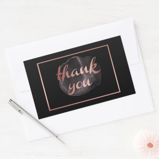 elegant black rose gold foil metallic thank you rectangular sticker ...