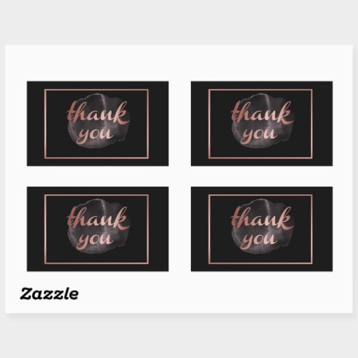 elegant black rose gold foil metallic thank you rectangular sticker ...