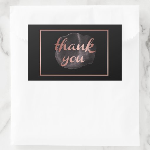 elegant black rose gold foil metallic thank you rectangular sticker ...