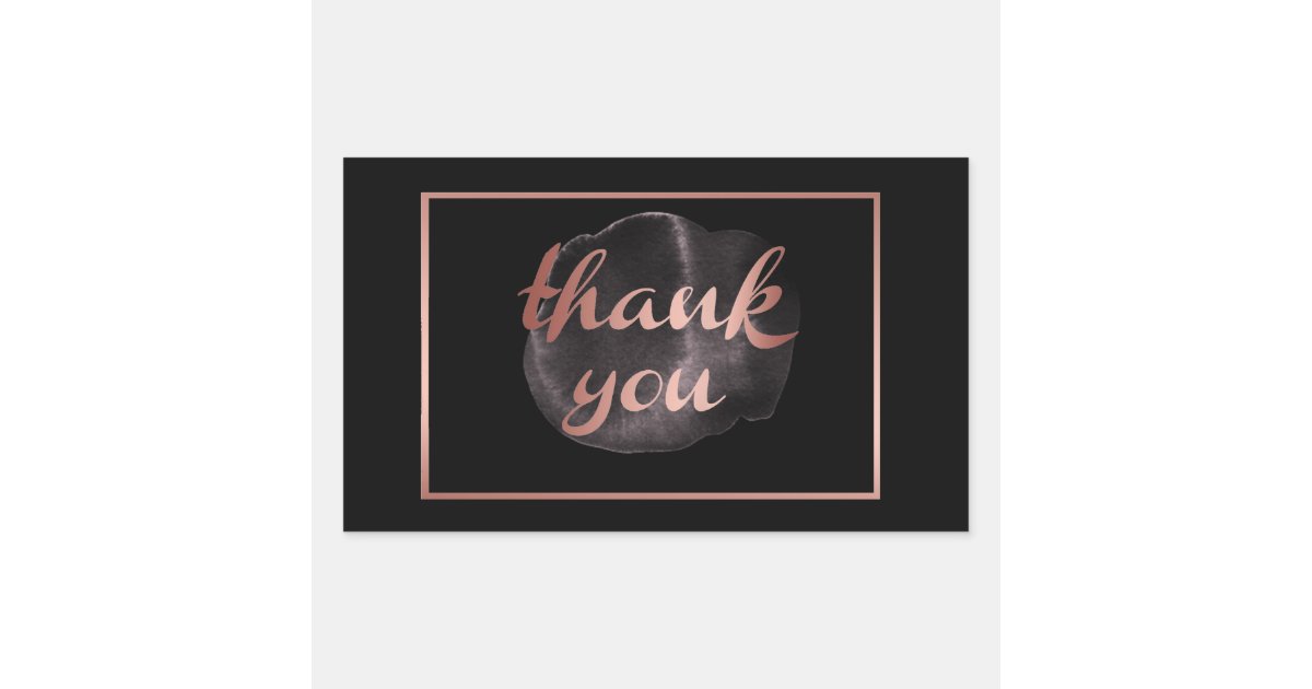 elegant black rose gold foil metallic thank you rectangular sticker ...