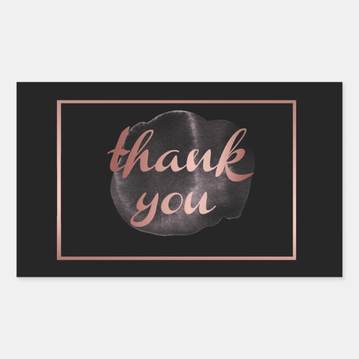 elegant black rose gold foil metallic thank you rectangular sticker ...