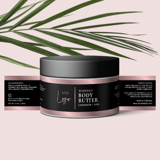 Elegant Black & Rose Gold Logo Cosmetic Jar Label | Zazzle