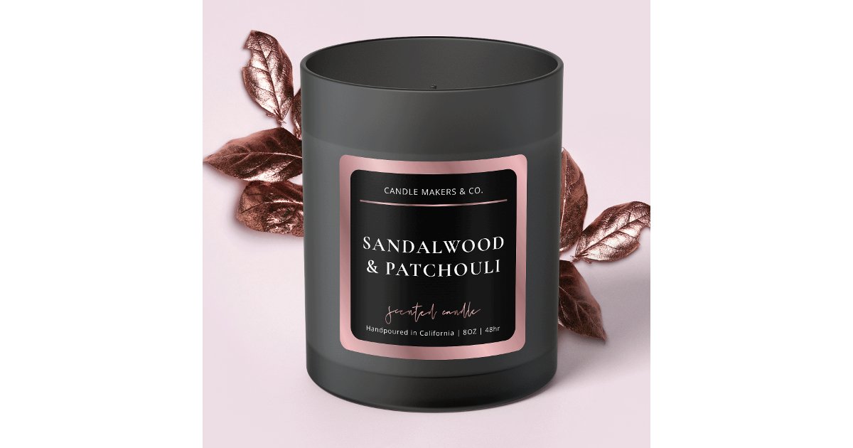 Elegant Black & Rose Gold Script Modern Candle Square Sticker | Zazzle