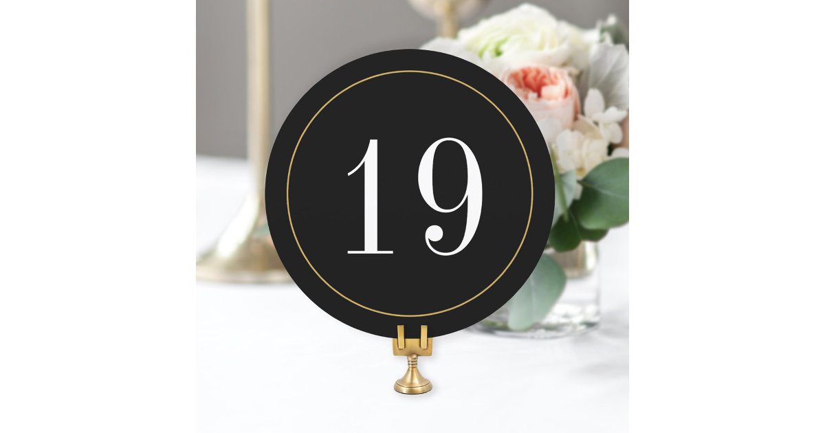 Elegant Black Round Table Number Card | Zazzle