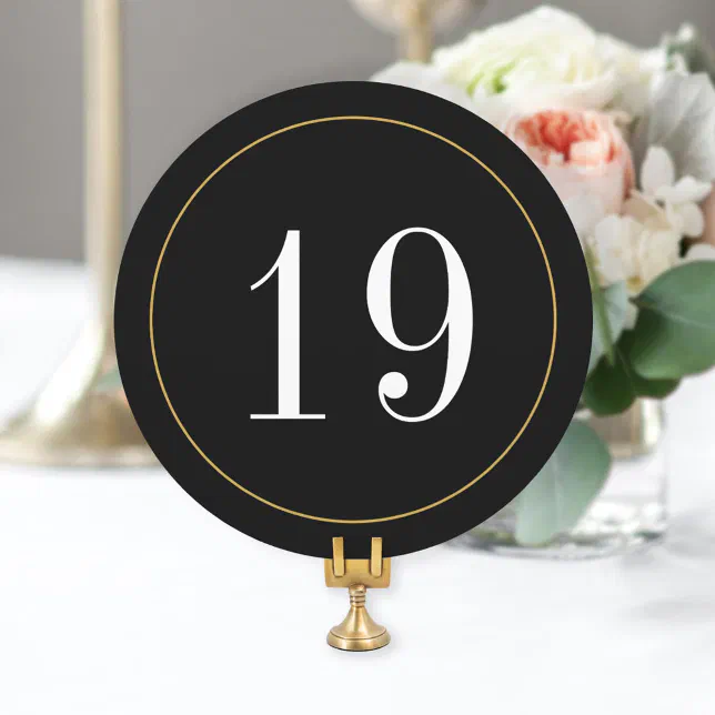 Elegant Black Round Table Number Card | Zazzle