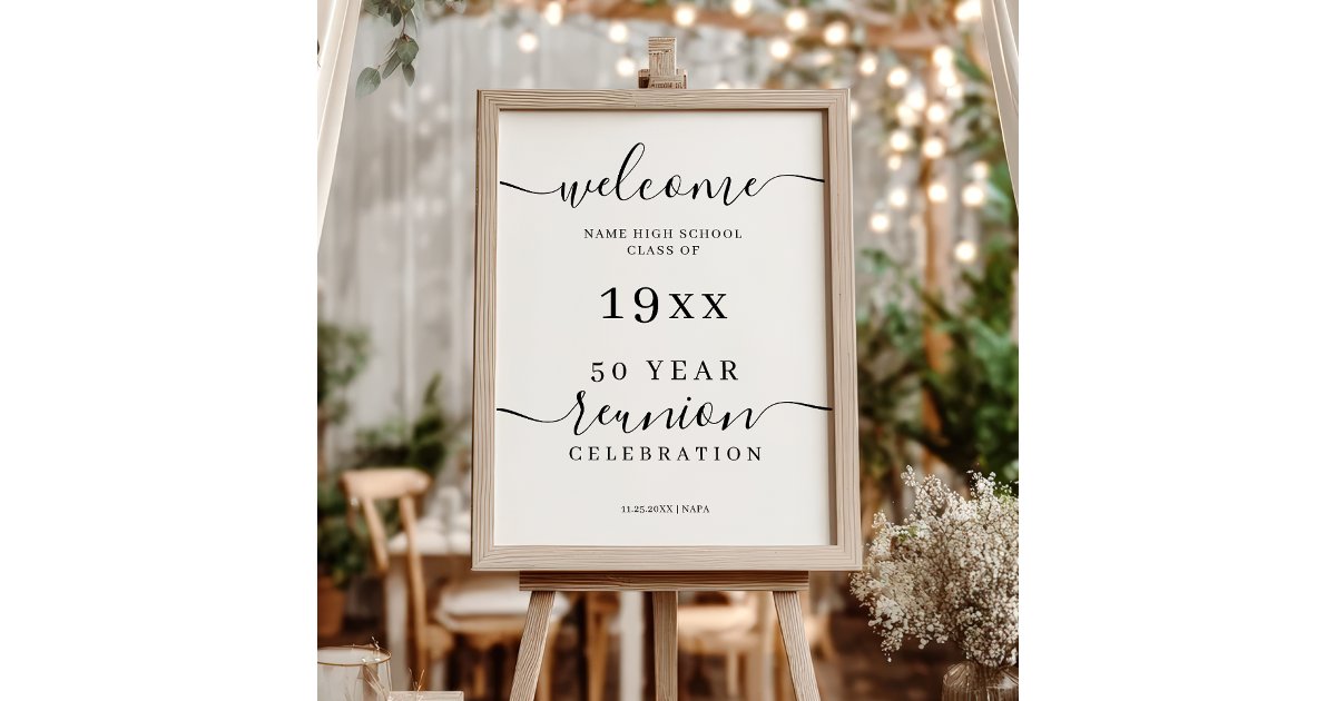 Elegant Black Script Class 50th Reunion Welcome Poster | Zazzle