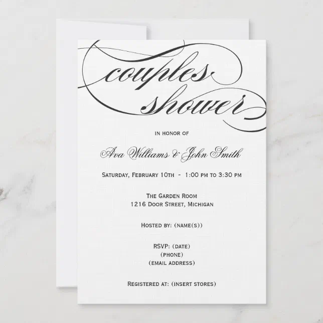 Elegant Black Script Couples Shower Invitation | Zazzle