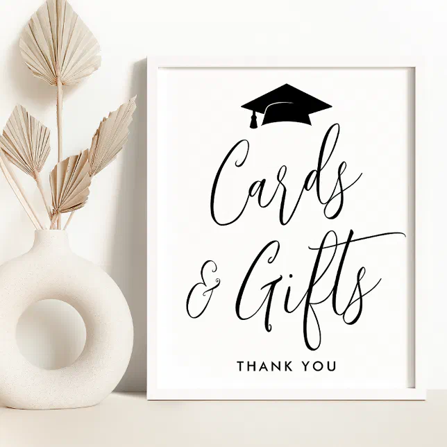 Elegant Black Script Graduation Cards and Gifts Poster | Zazzle