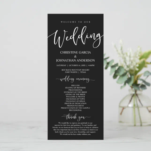 Elegant Black Script, Our Wedding Ceremony Program | Zazzle
