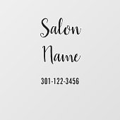 Elegant Black Script Salon Name and Phone Number Wall Decal | Zazzle