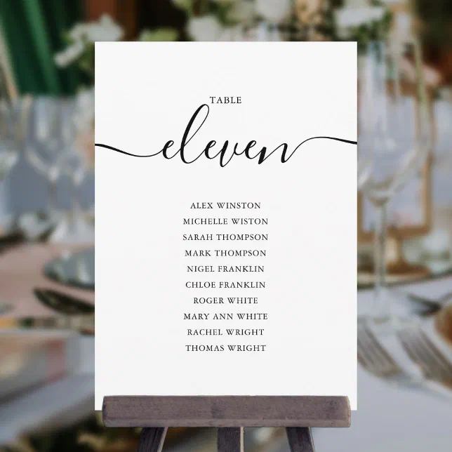 Elegant Black Script Table Number 11 Seating Chart | Zazzle