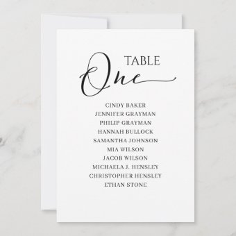 Elegant Black Script Table Number 1 Seating Chart | Zazzle