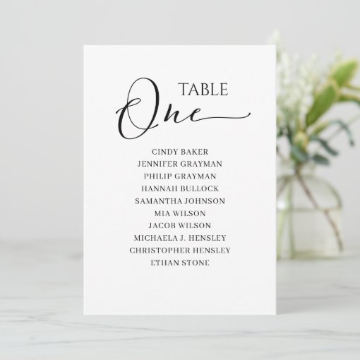 Elegant Black Script Table Number 1 Seating Chart | Zazzle