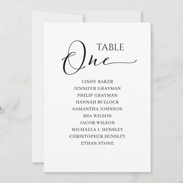 Elegant Black Script Table Number 1 Seating Chart | Zazzle