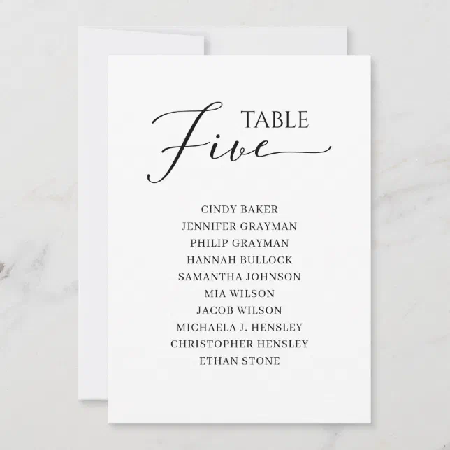 Elegant Black Script Table Number 5 Seating Chart | Zazzle