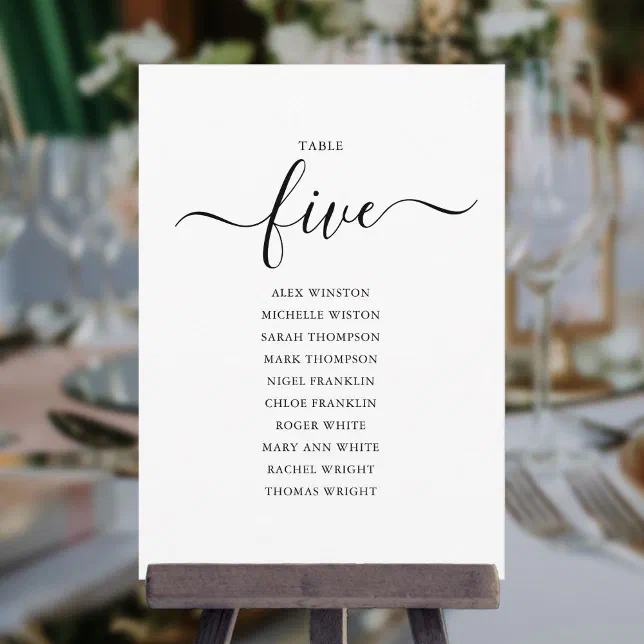 Elegant Black Script Table Number 5 Seating Chart | Zazzle