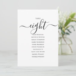 Elegant Black Script Table Number 8 Seating Chart | Zazzle