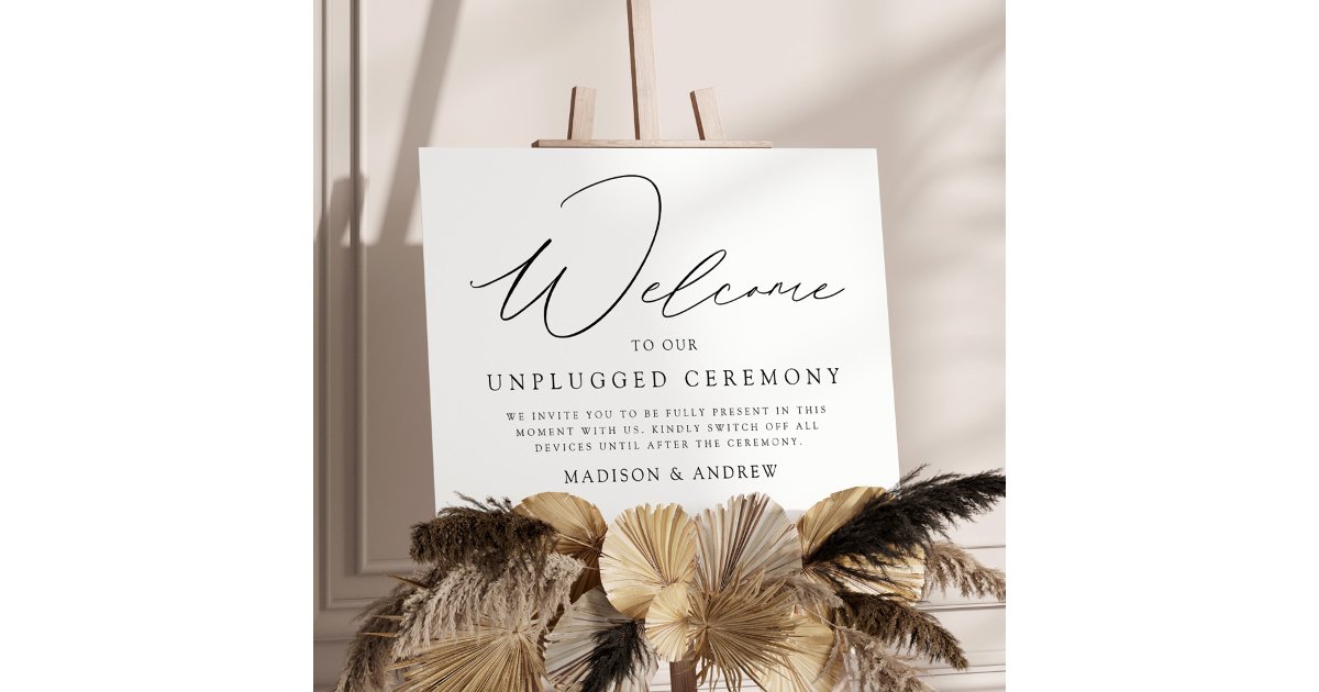 Elegant Black Script Unplugged Ceremony Sign | Zazzle