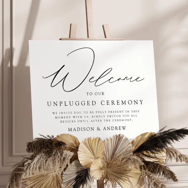 Elegant Black Script Unplugged Ceremony Sign | Zazzle