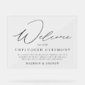 Elegant Black Script Unplugged Ceremony Wedding Acrylic Sign | Zazzle