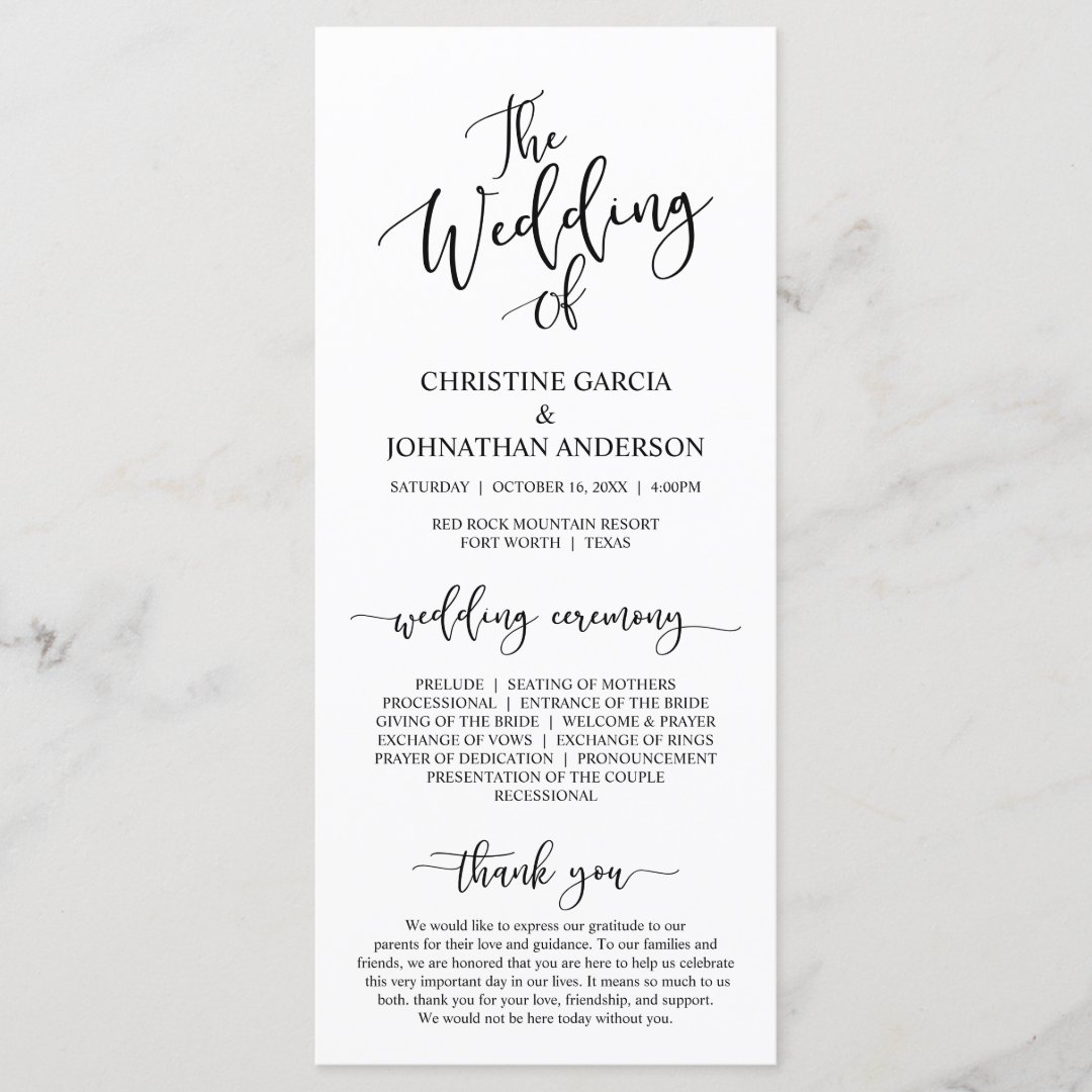 Elegant Black Script, Wedding Ceremony Program | Zazzle