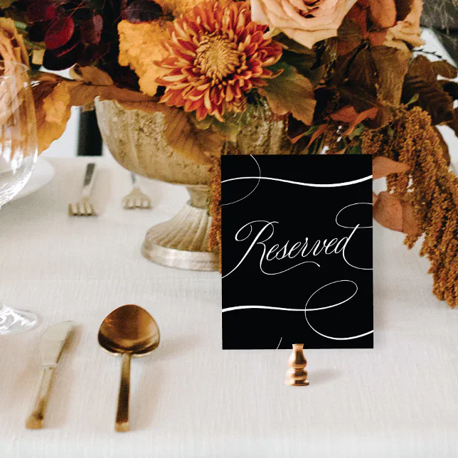Elegant Black Script Wedding Reserved Table Sign | Zazzle